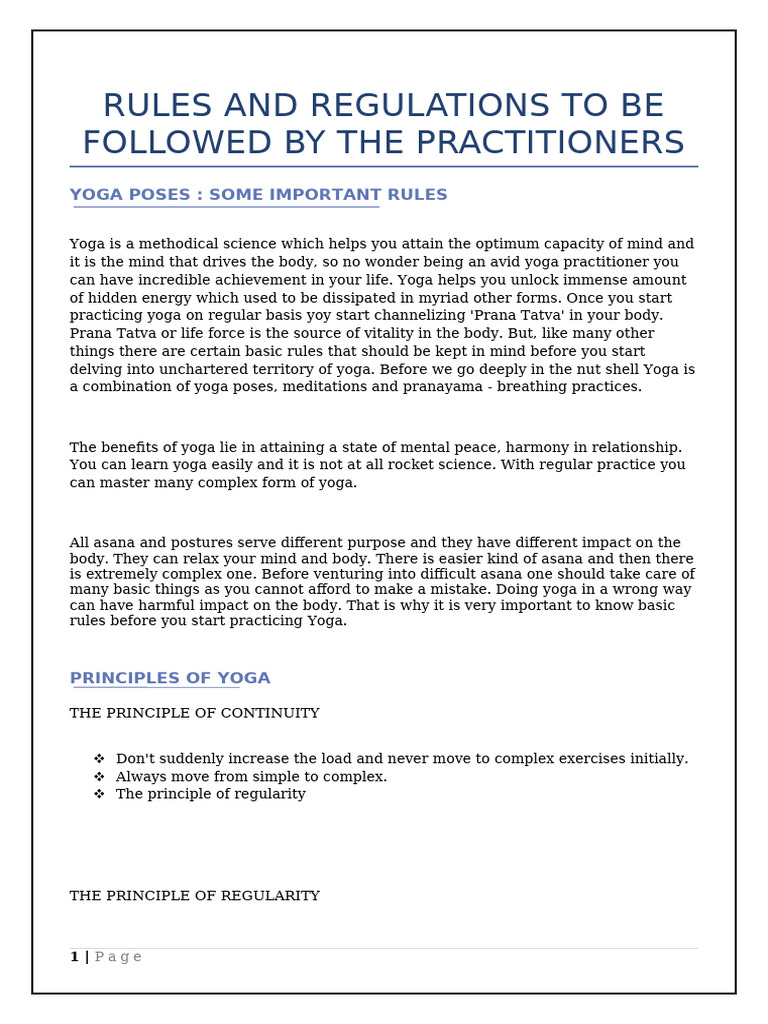 Essential Rules for Yoga Practice | PDF | Asana | Yoga