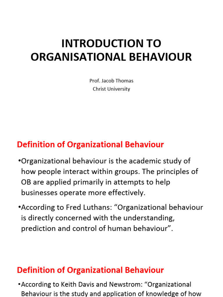 Introduction to Organizational Behaviour | PDF | Organizational ...