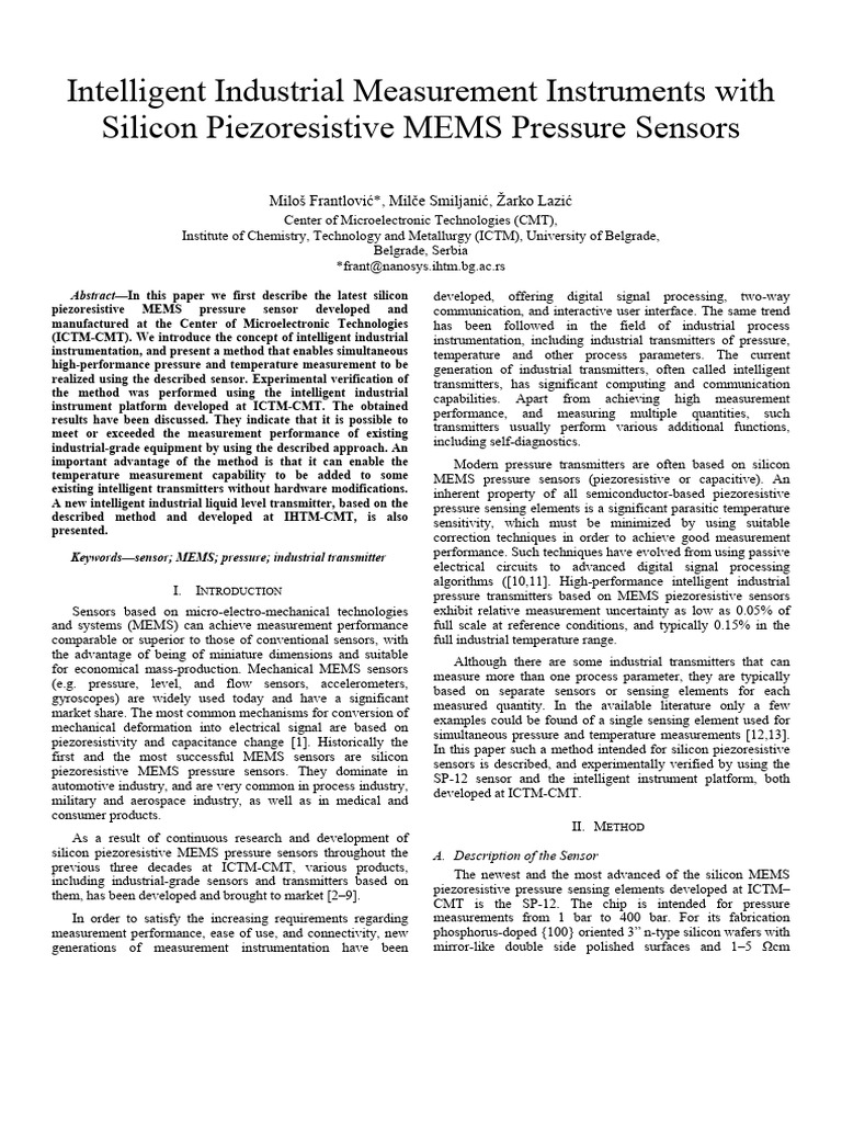 Intelligent Industrial Measurement Instruments With Silicon ...