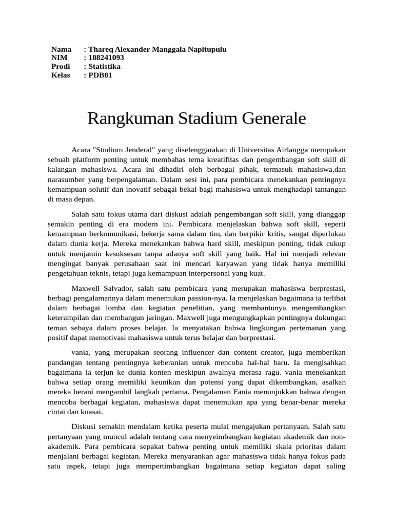 Rangkuman Stadium Generale | PDF