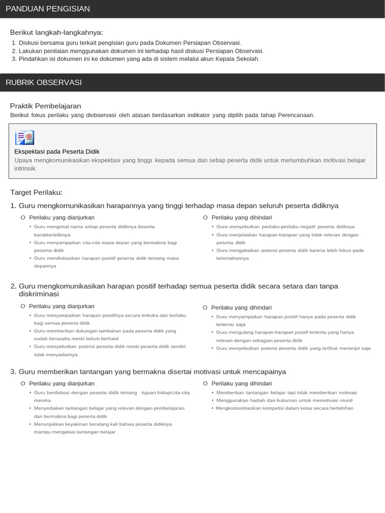 Rating Observasi - Ekspektasi Pada Peserta Didik - Salin | PDF