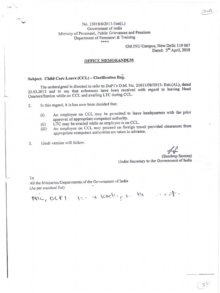 Child Care Leave (CCL) - Clarification Reg. | PDF