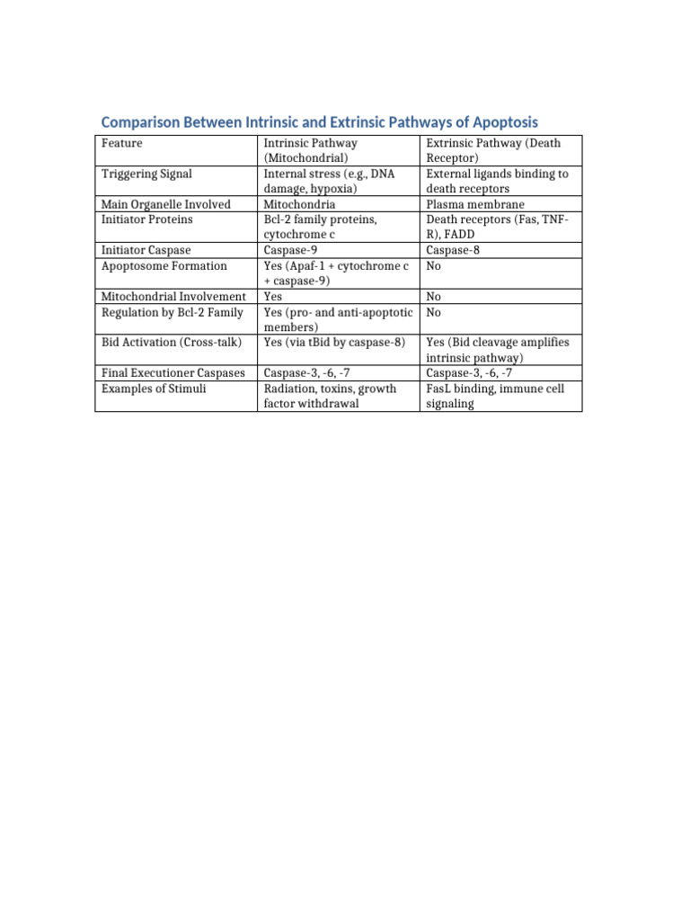 Intrinsic vs Extrinsic Apoptosis Pathways | PDF