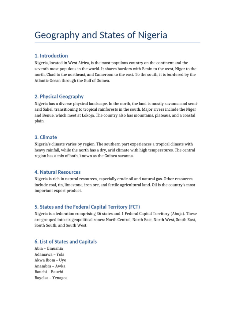 Geography of Nigeria and FCT Overview | PDF