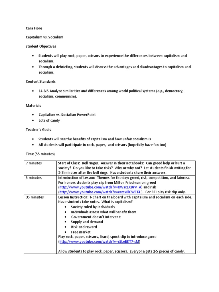 Rock, Paper, Scissors Lesson Plan | PDF | Capitalism | Socialism