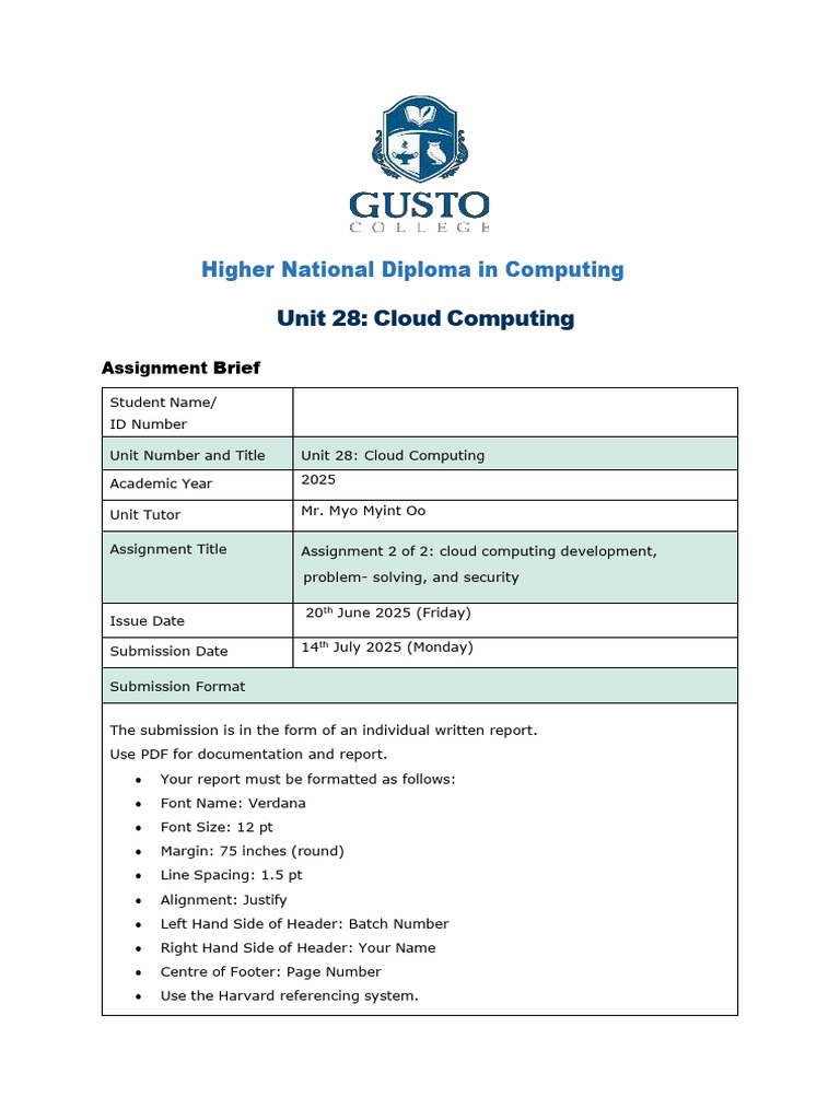 Assignment Brief 2 Unit 28 Cloud Computing | PDF | Cloud Computing | Databases