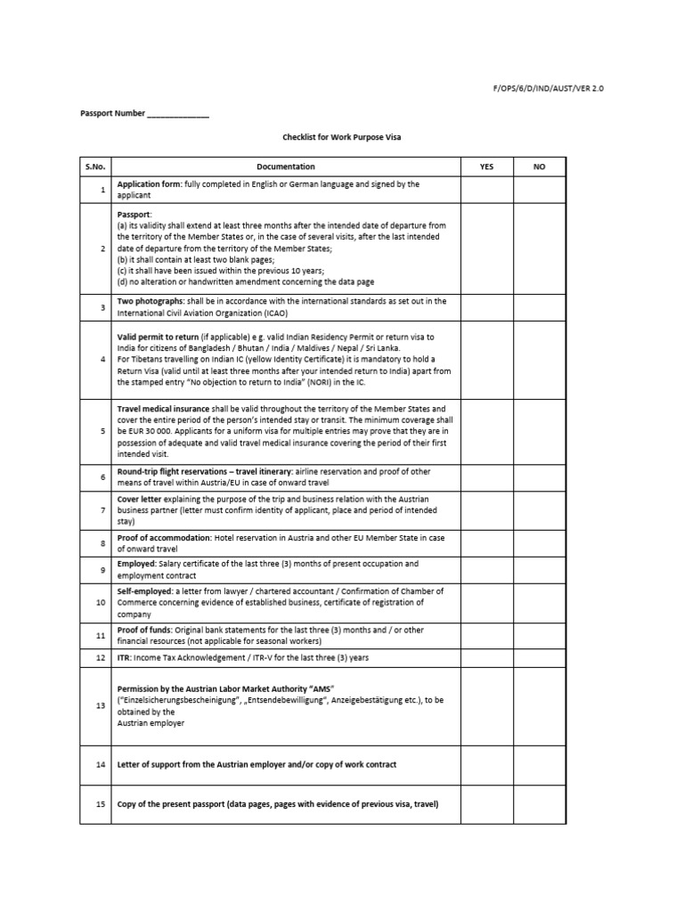 Work Visa Application Checklist for Austria | PDF | Travel Visa | Passport