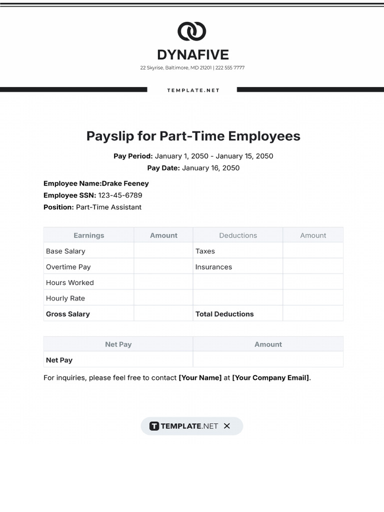 Free Payslip Template For Part-Time Employees | PDF