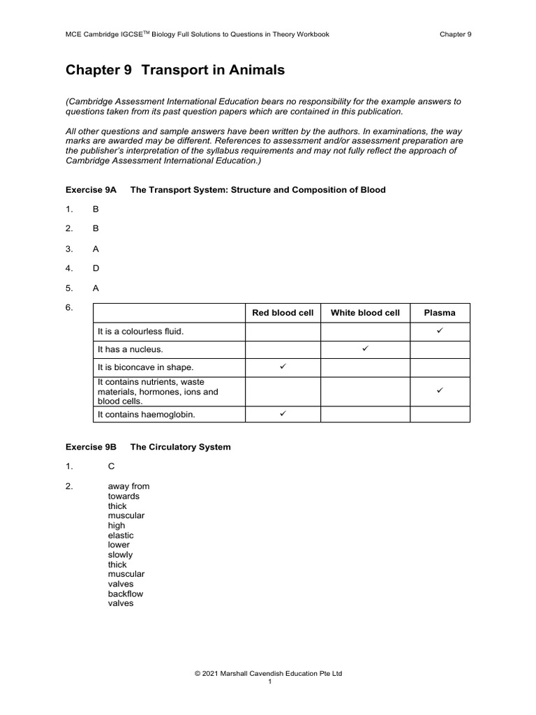 Solutions for IGCSE Biology Chapter 9 | PDF | Vein | Heart