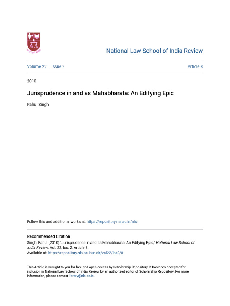 Jurisprudence in and As Mahabharata - An Edifying Epic | PDF | Mahabharata