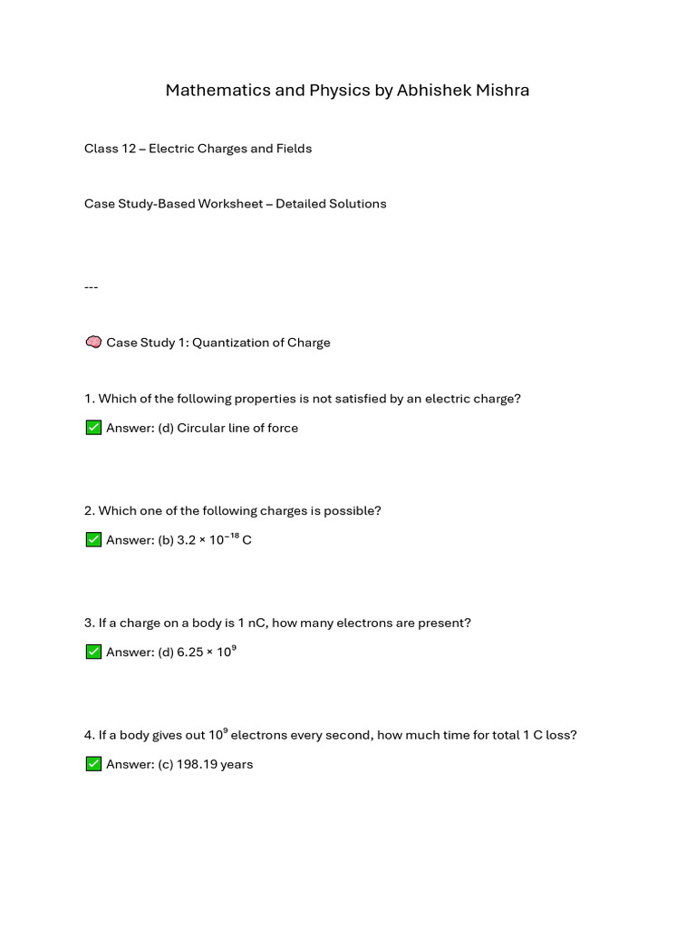 Class 12 Worksheet Solutions | PDF