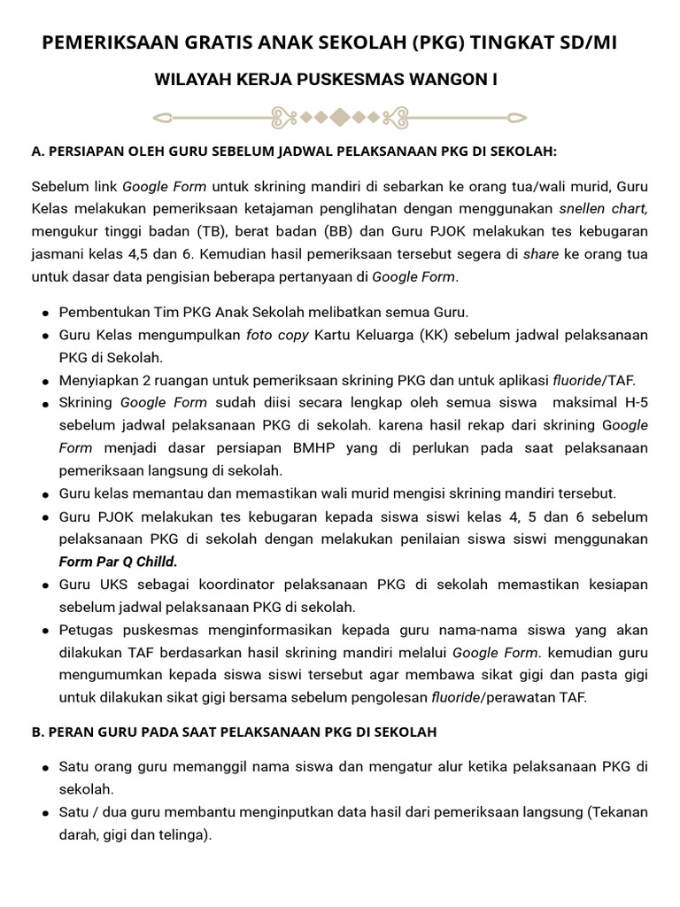 Persiapan PKG Anak Sekolah SD - Mi 2025 | PDF