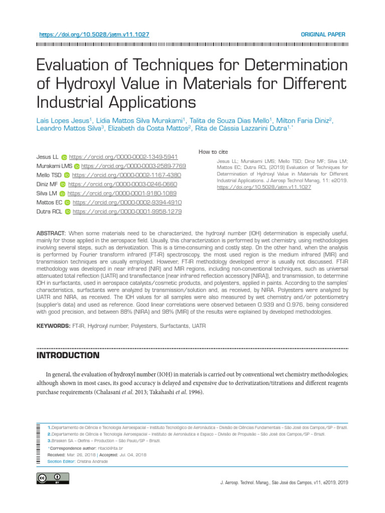 Determination of Hydroxyl Value in Materials For Different Industrial ...