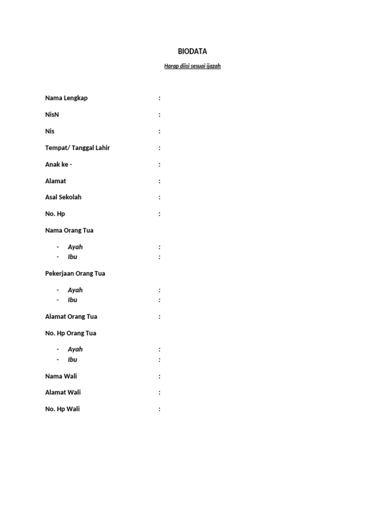 Biodata Siswa | PDF