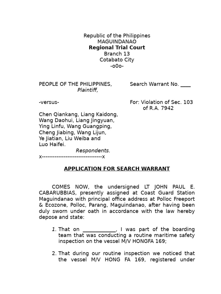 Application For Search Warrant | PDF