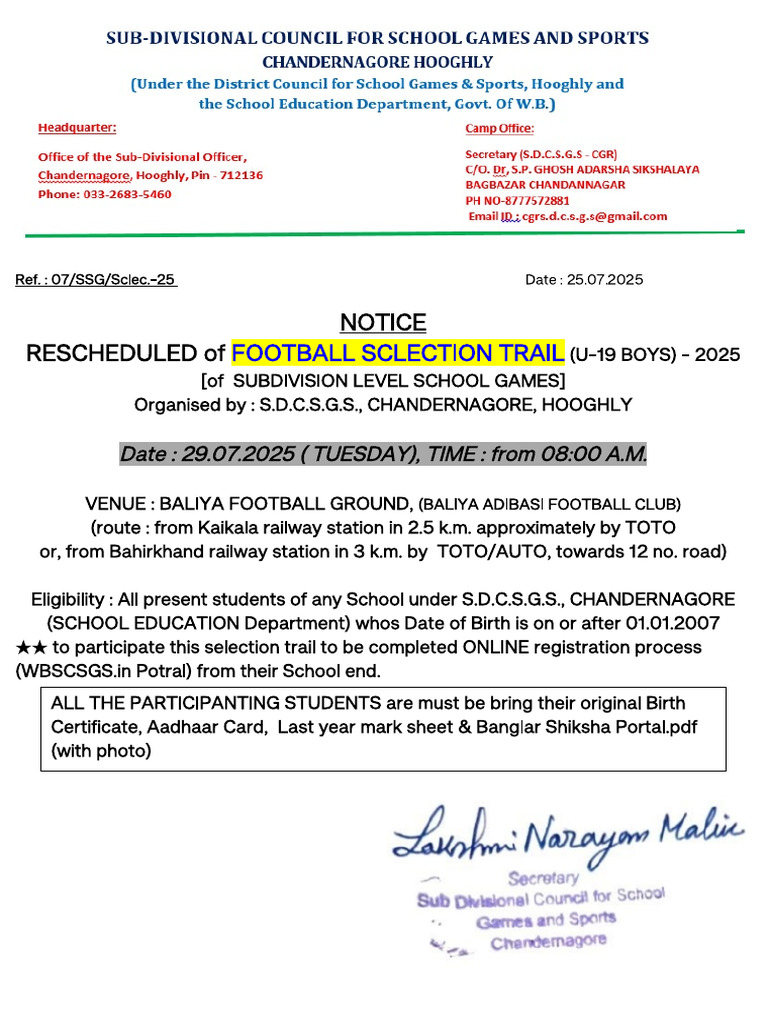 U-19 Football Selection Trail Notice 2025 | PDF
