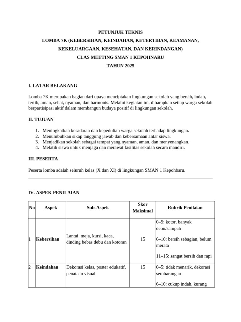 PETUNJUK TEKNIS LOMBA 7 K | PDF