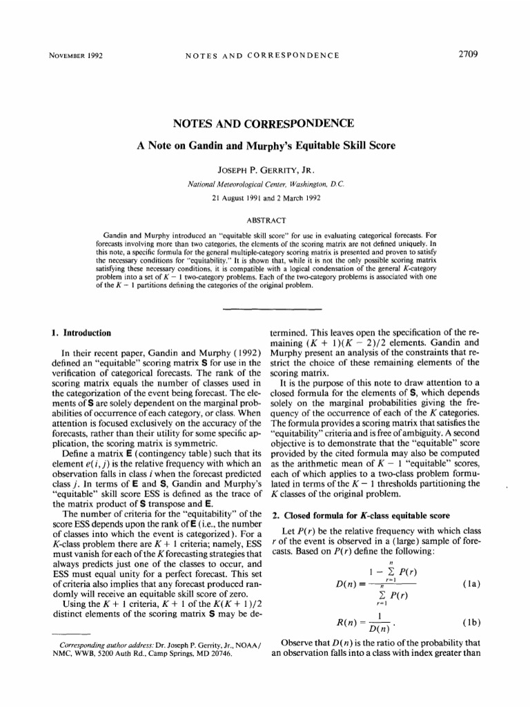 A Note On Gandin and Murphy's Equitable Skill Score | PDF