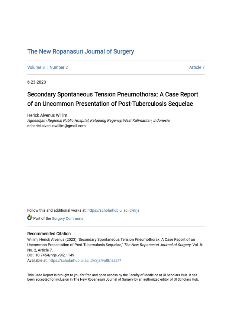 Secondary Spontaneous Tension Pneumothorax - A Case Report of An ...