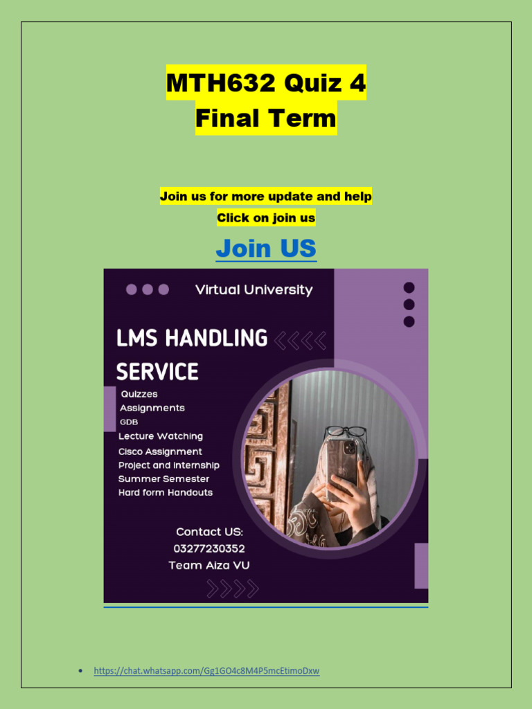 MTH632 Quiz 4 Final Term (By Wasi) | PDF