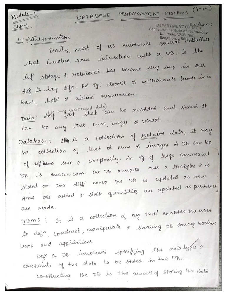 Dbms Module1 Notes Pdf