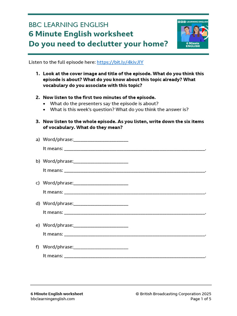 6 Minute English Do You Need To Declutter Your Home Worksheet | PDF