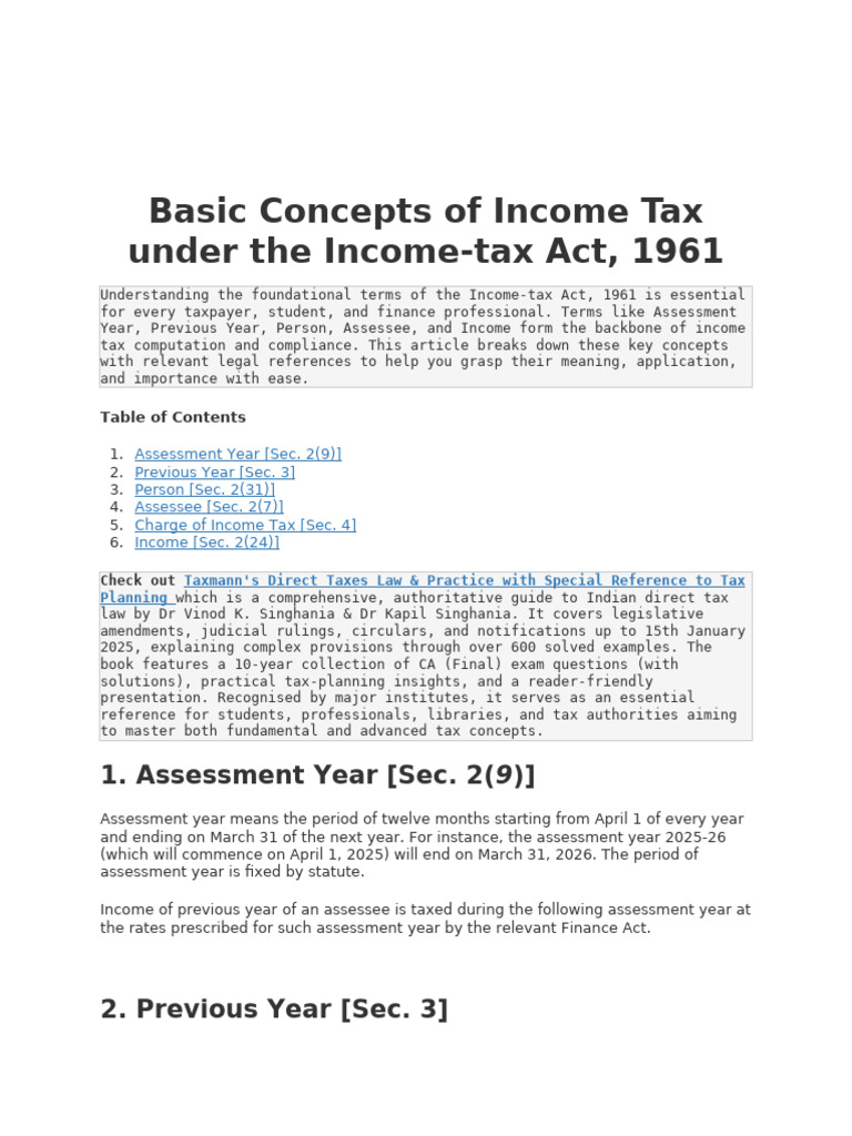 Key Income Tax Concepts Explained | PDF | Taxes | Income Tax