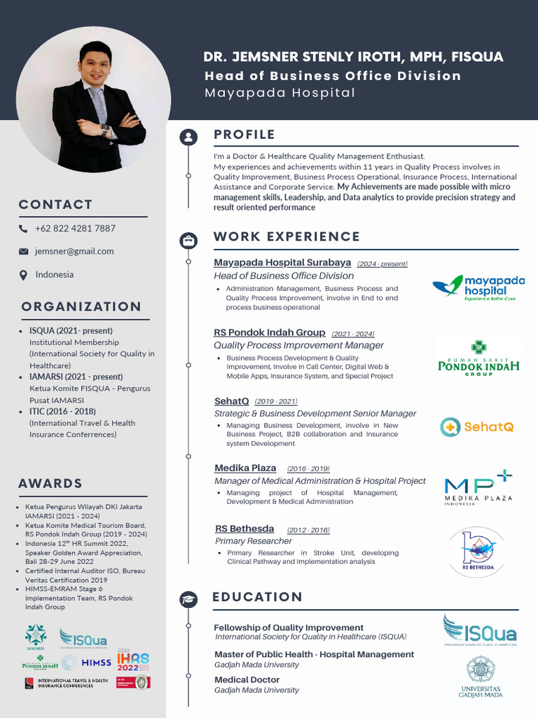 CV - Dr. Jemsner Stenly Iroth, MPH, FISQUA | PDF | Public Services ...