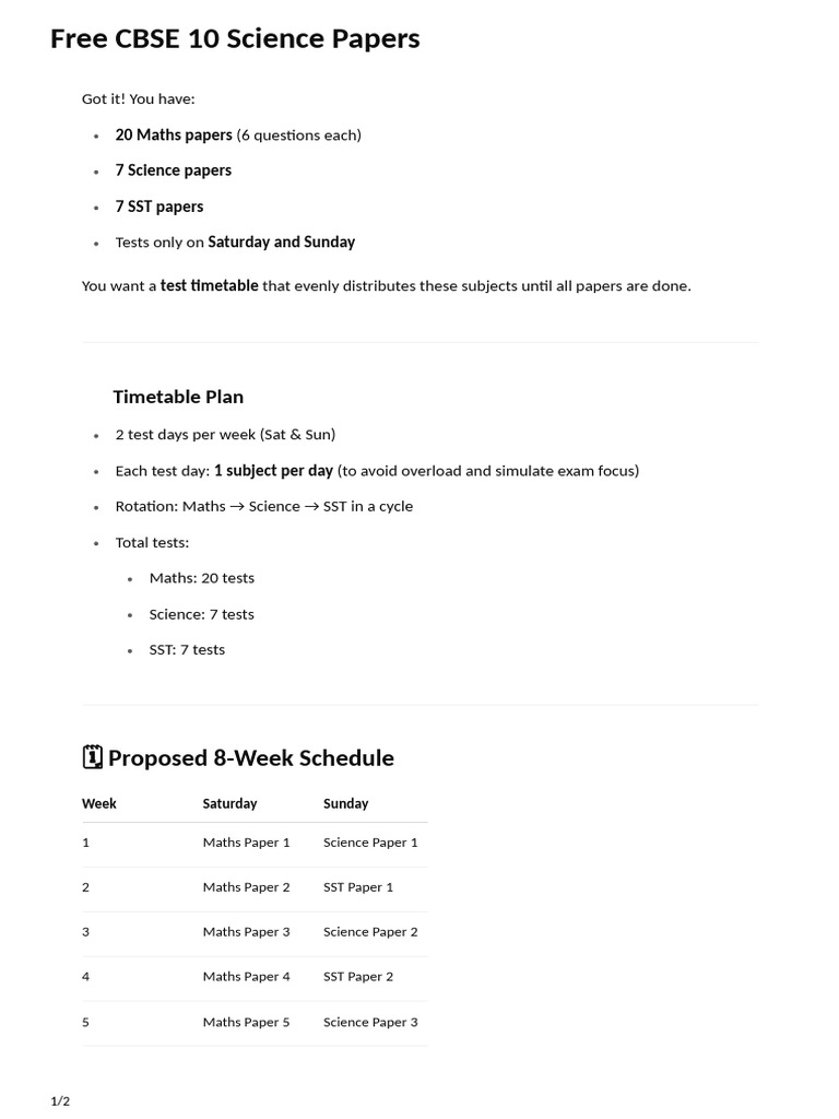 CBSE 10 Science Test Timetable Guide | PDF