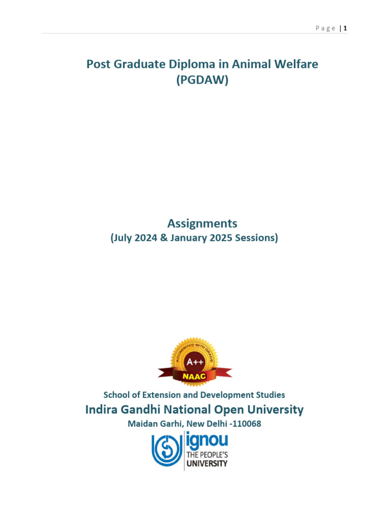 PG Diploma in Animal Welfare Assignments | PDF | Animal Welfare