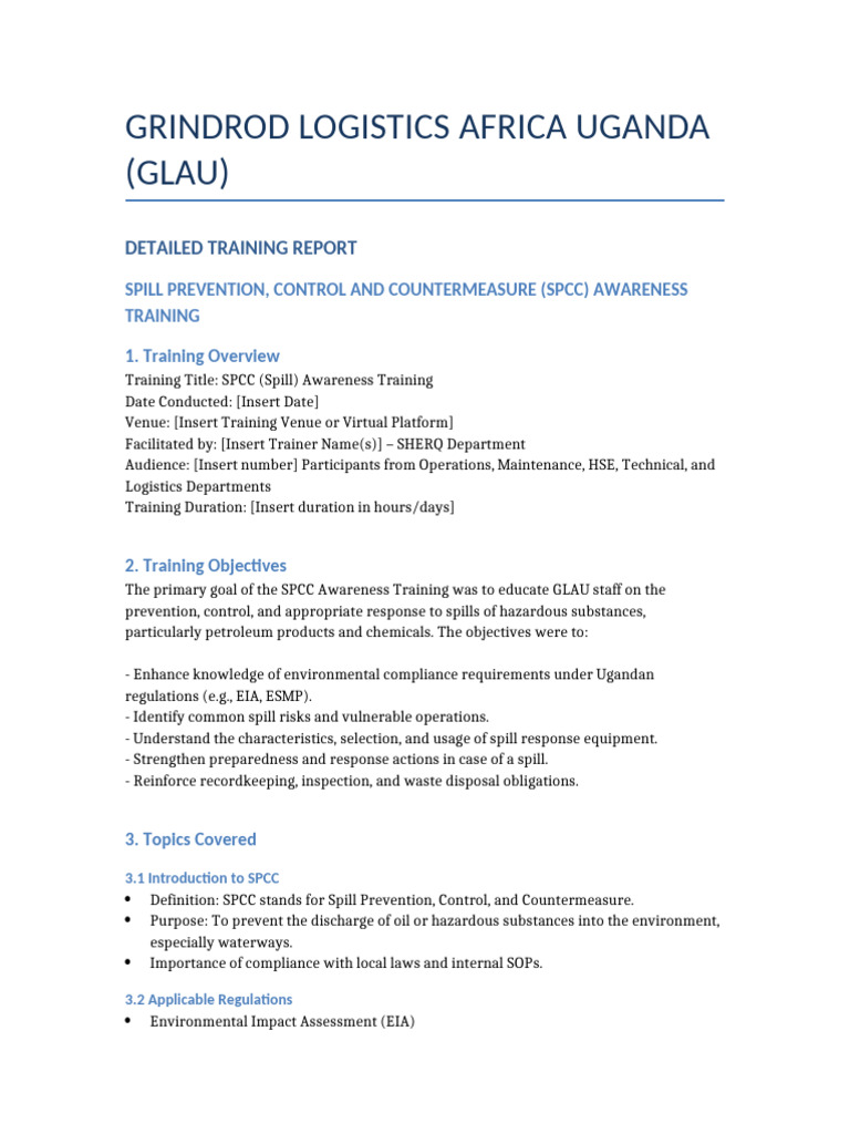SPCC Training Report GLAU | PDF | Oil Spill | Waste
