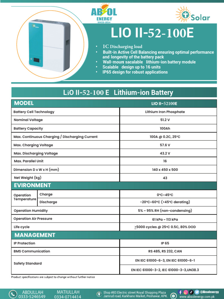 LIO II 52100E 2 16oct24 Broucher Absol | PDF | Lithium Ion Battery ...
