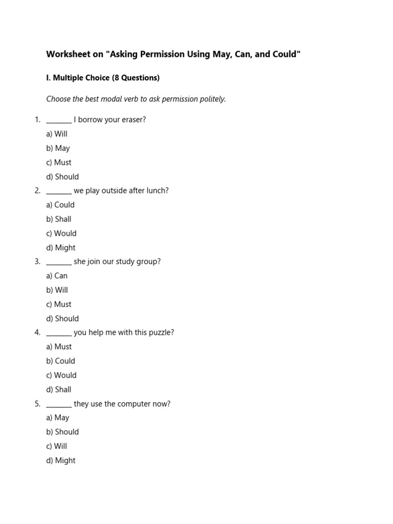 Worksheet On Asking Permission | PDF