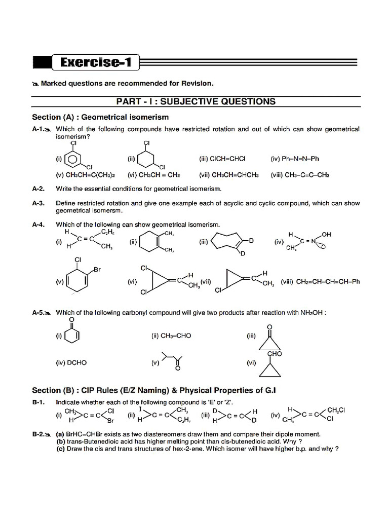 Stereoisomerism Practice Sheet | PDF