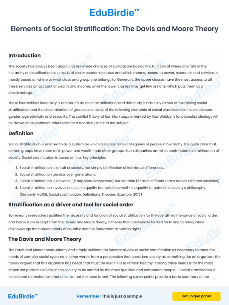 Elements of Social Stratification The Davis and Moore Theory | PDF ...