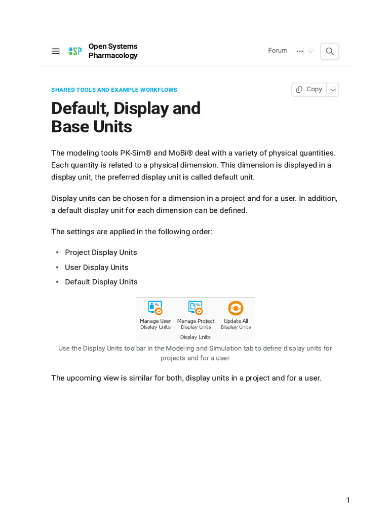 Display Units in PK-Sim and MoBi | PDF | Software | Computing