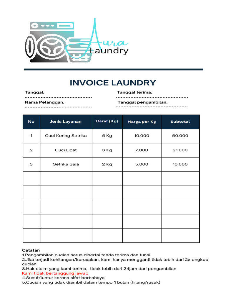Invoice Layanan Laundry Terperinci | PDF