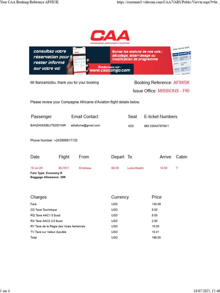 CAA Flight Booking Confirmation | PDF | Aviation | Civil Aviation