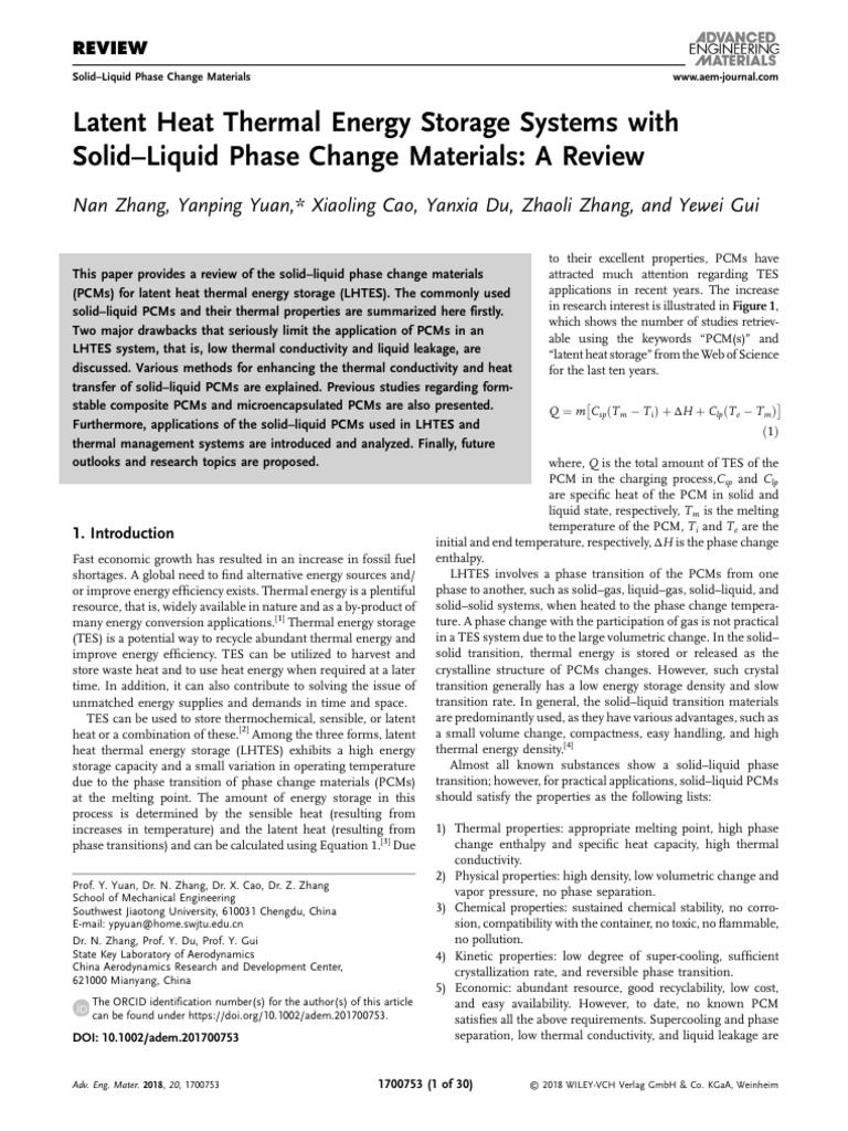 Latent Heat Thermal Energy Storage Systems With Solid-Liquid Phase Change Materials A Review ...