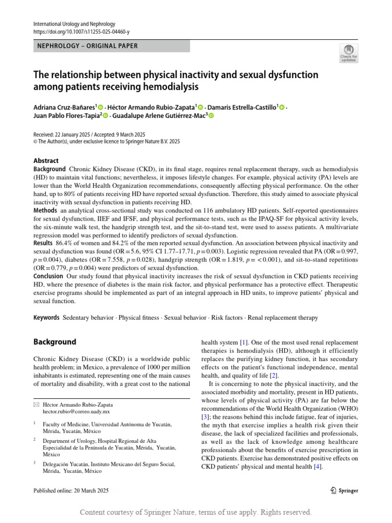 The Relationship Between Physical Inactivity and S | PDF | Nephrology ...