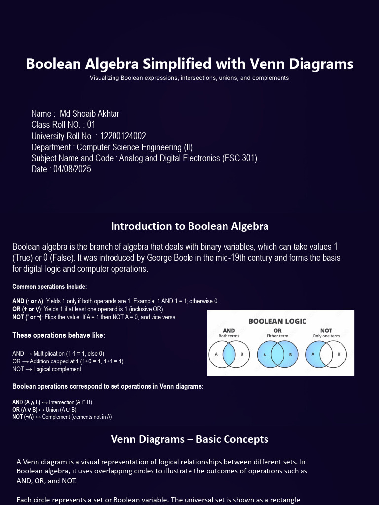 Boolean Algebra Simplified With Venn Diagrams | PDF | Boolean Algebra ...