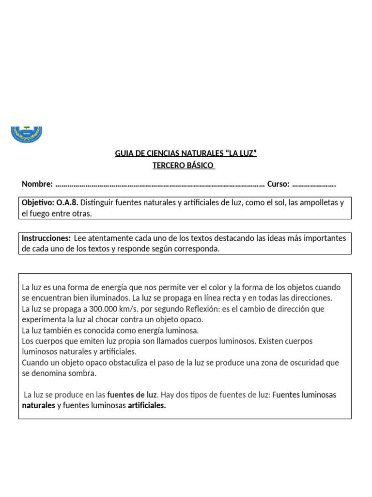 Guia Ciencias Naturales | PDF | Ligero | Dom