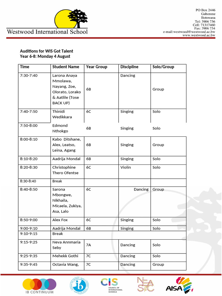 Auditions Schedule | PDF