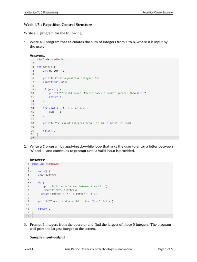 Week 4 Repetition Control V2 | PDF | Control Flow | Multiplication
