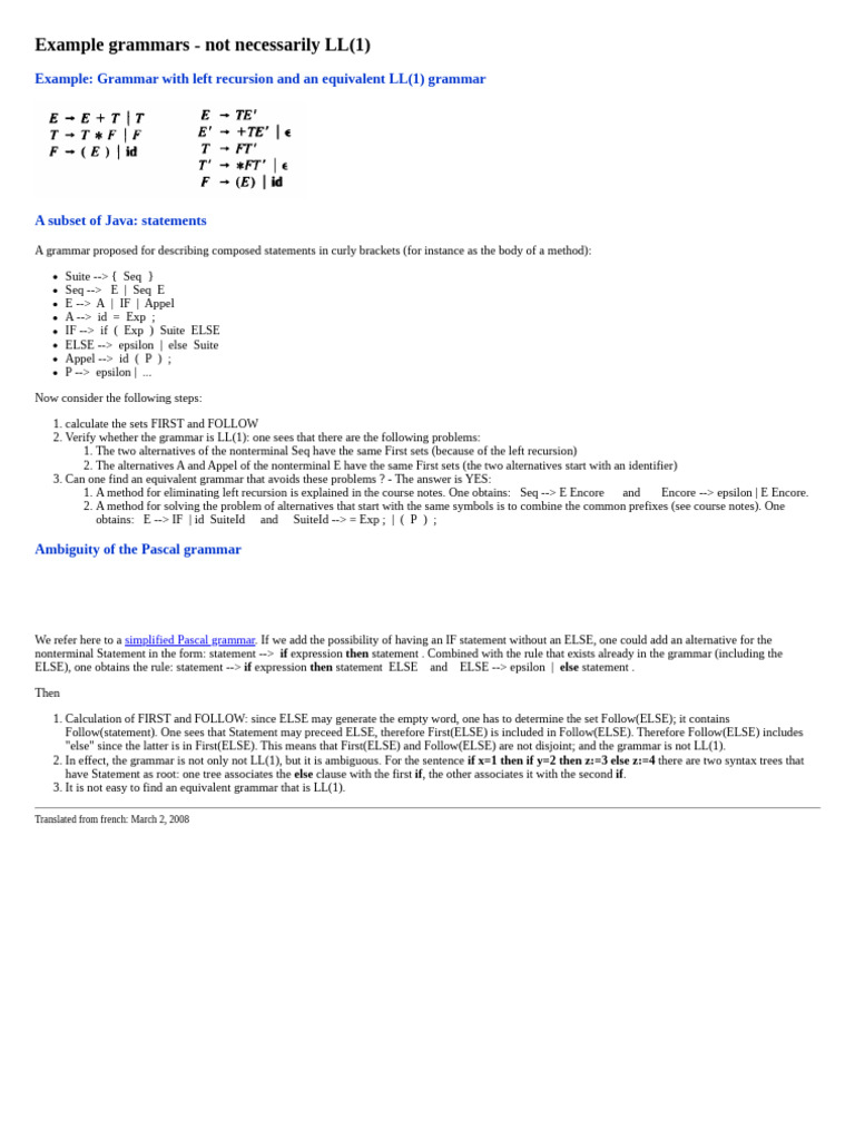Example Grammars - Not Necessarily LL | PDF | Computer Programming ...