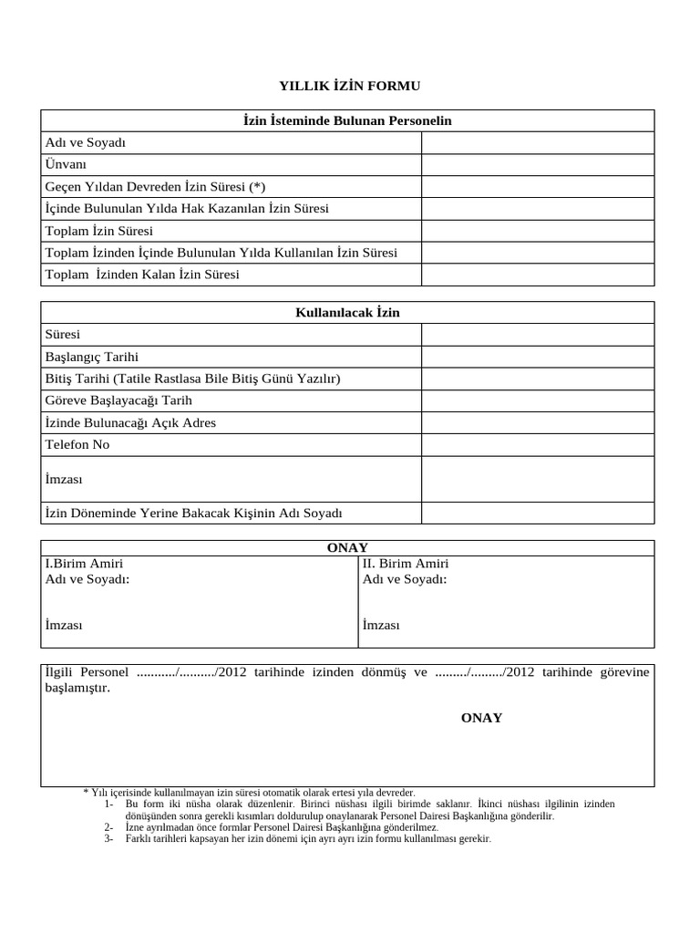 1 Yillik Izin Formu | PDF