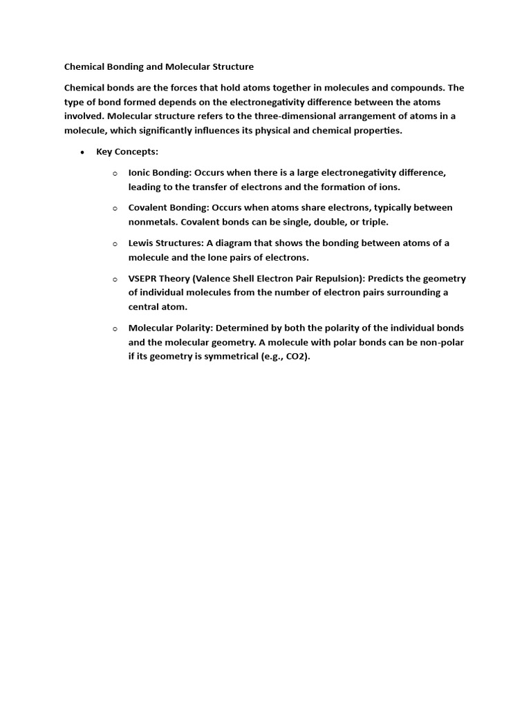 Chemical Bonding and Molecular Structure | PDF