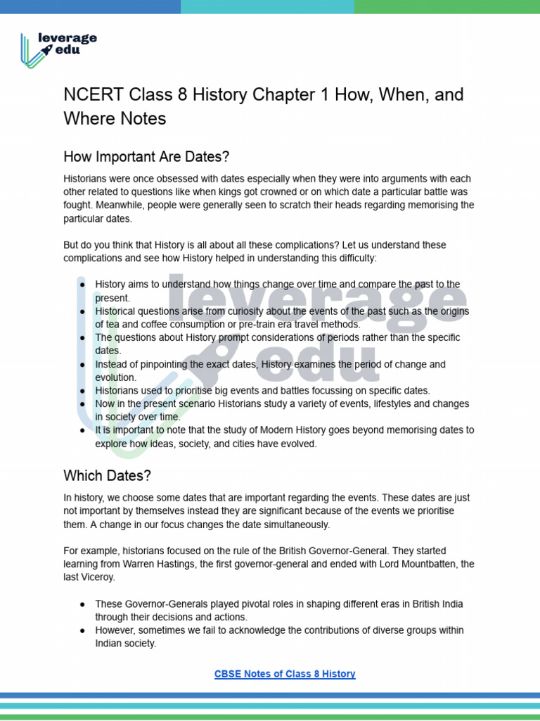 NCERT Class 8 History Chapter 1 How, When, and Where Notes | PDF ...