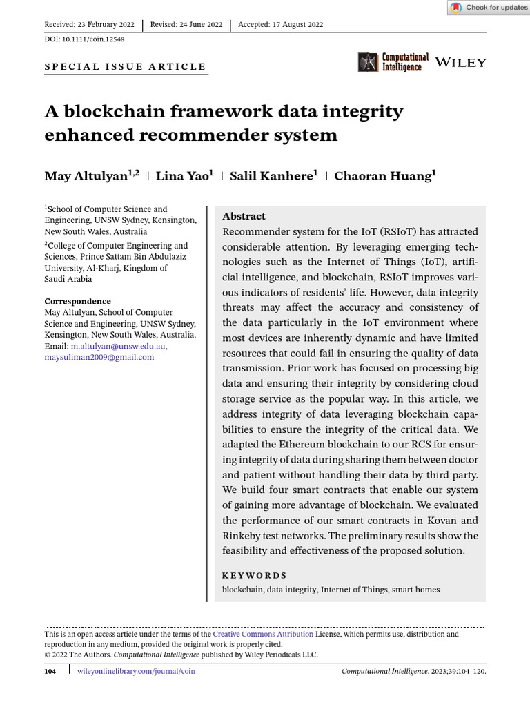 Computational Intelligence - 2022 - Altulyan - A Blockchain Framework Data Integrity Enhanced ...