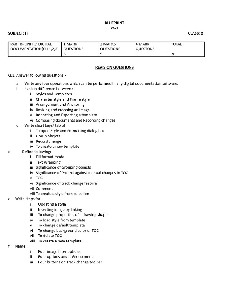IT X PA1 BLUEPRINT and Revision Questions | PDF